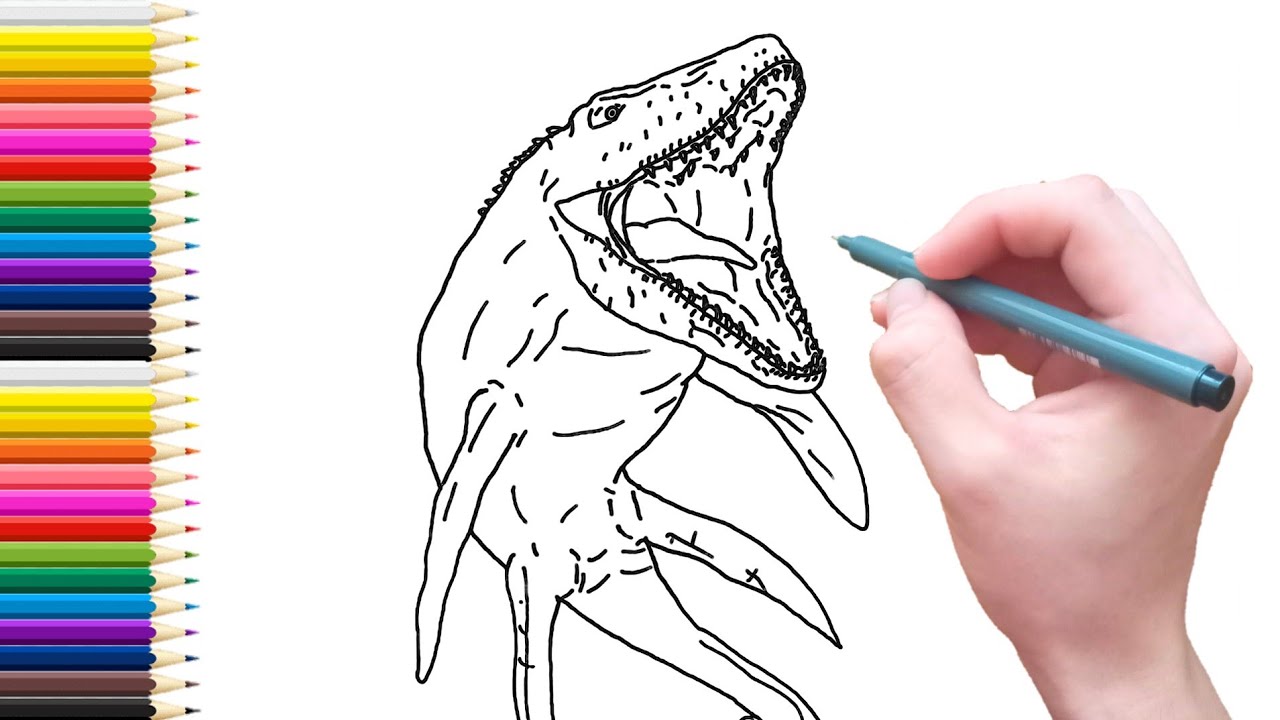 Drawing and coloring mosasaur from Jurassic World | color pages for kids