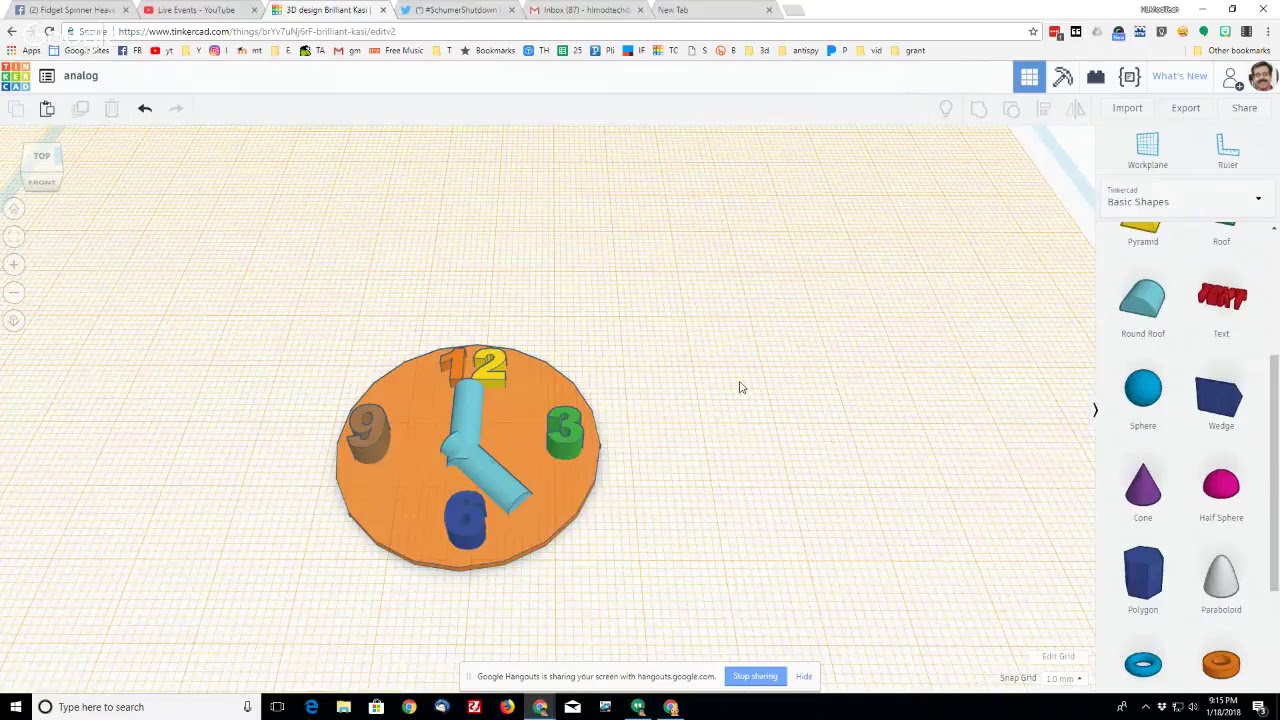An Analog clock in Tinkercad