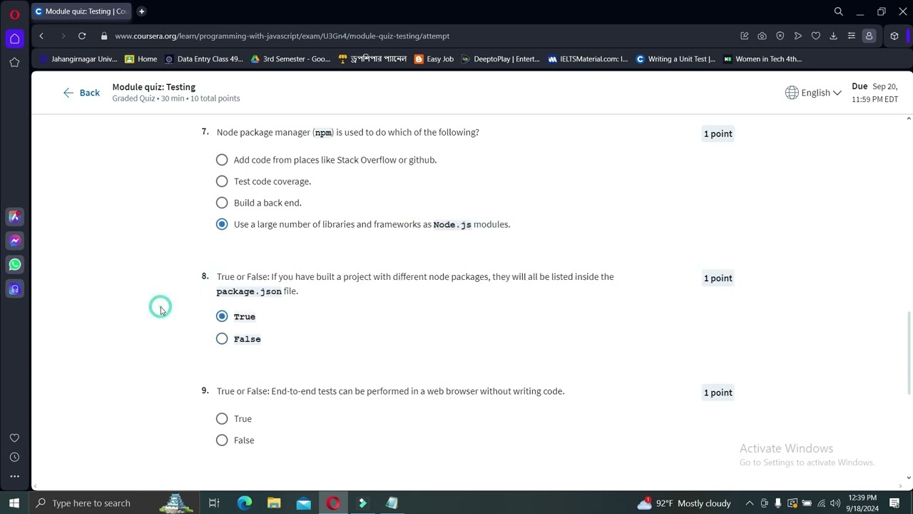 Module quiz: Testing Coursera | Programming with JavaScript Meta