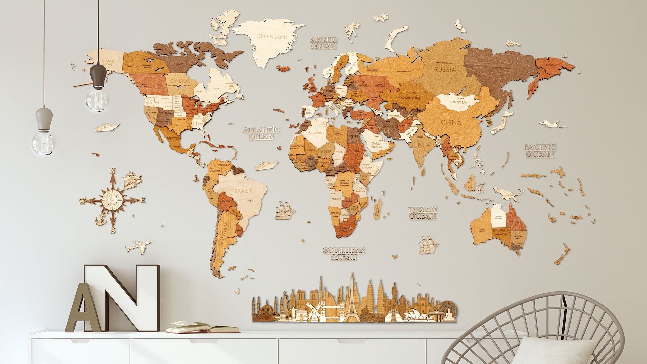 Wooden World Map Wall Decoration