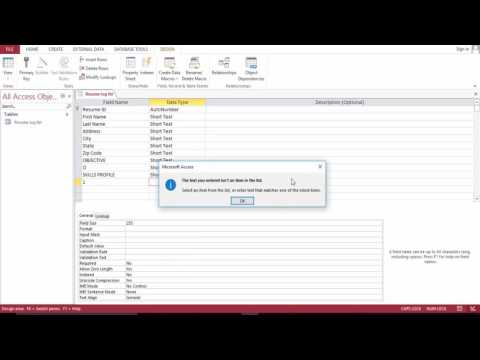 Resume Database: Creating the log table with MS Access 1