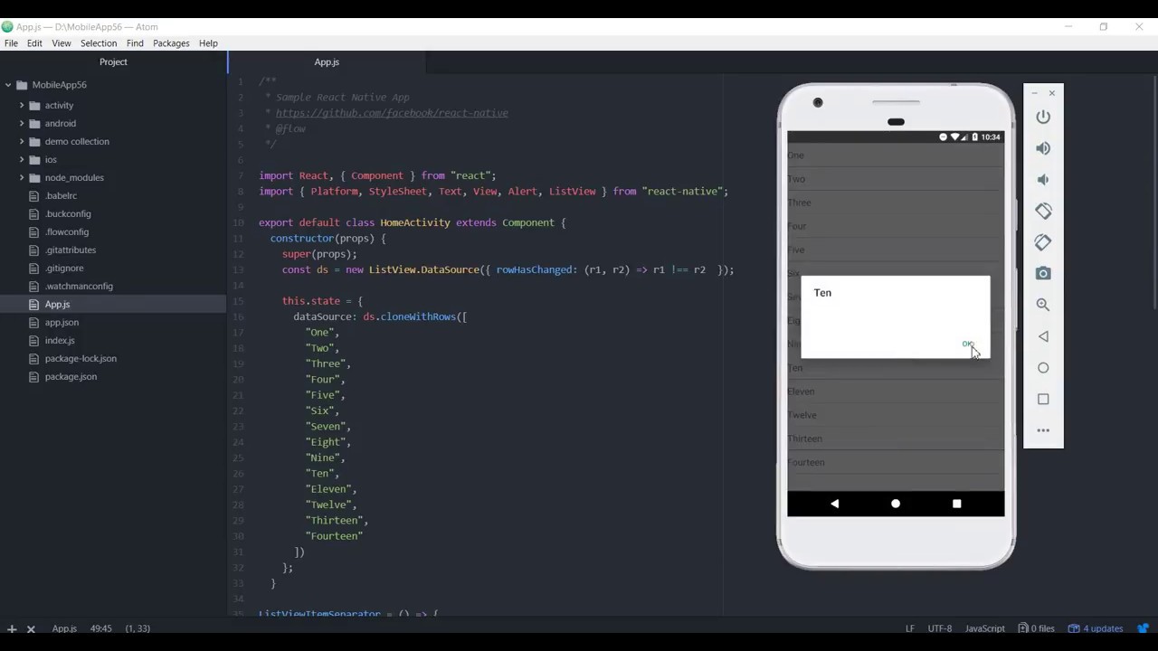 React Native Simple ListView Component Android Example