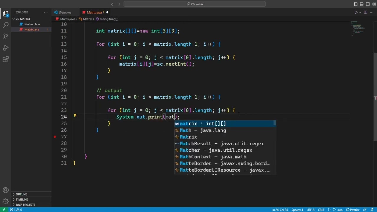 2D Matrix Programs in Java
