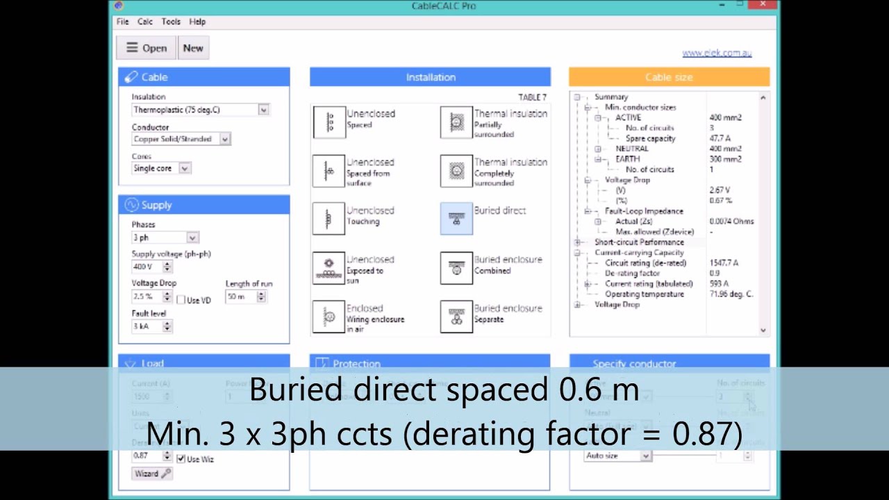 ELEK Cable Pro - Example Cable Size and Voltage Drop Calculations