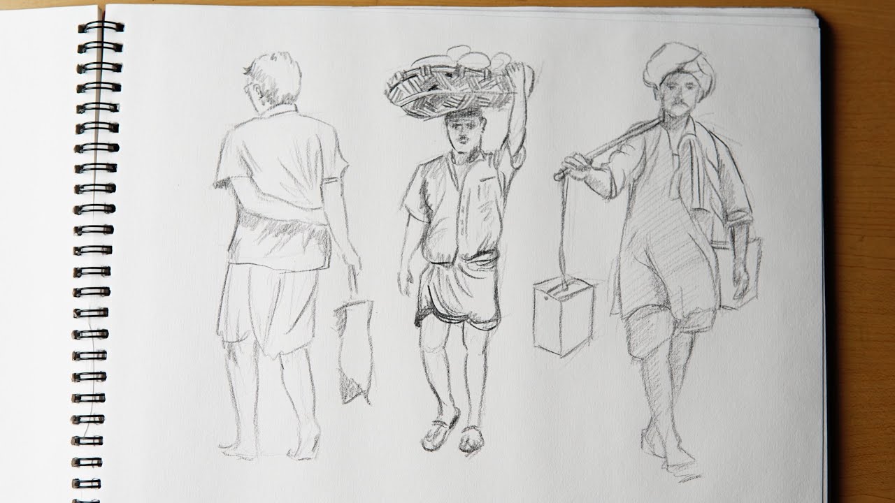 Human figure drawings for beginners | Old man carrying