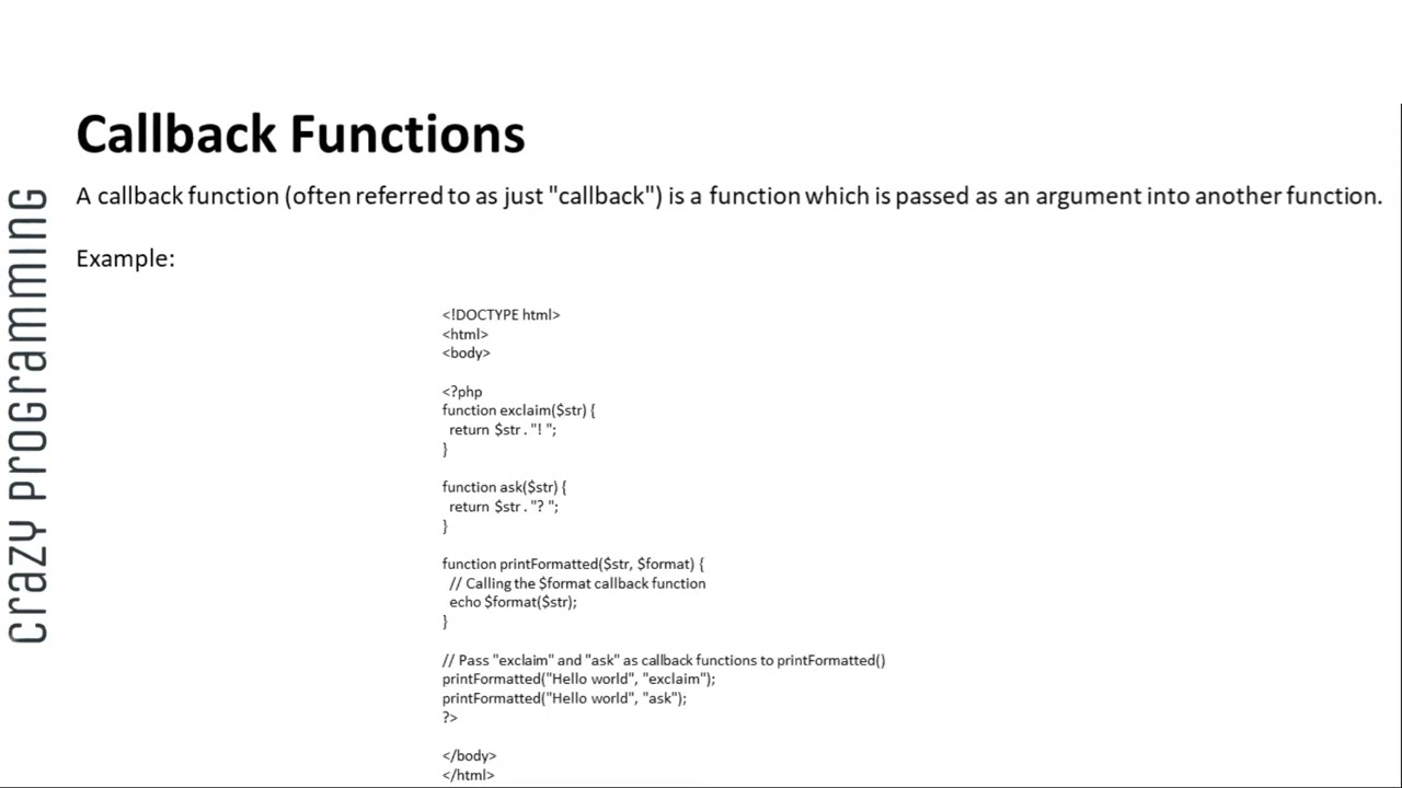 Callback Function in PHP