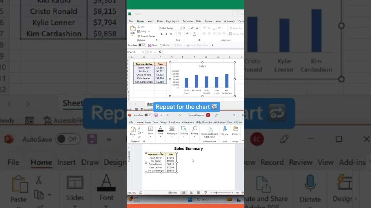 How to link Excel to PowerPoint. #excel #sheets