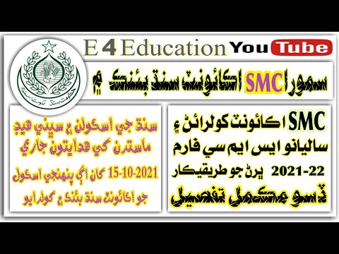 Opening Of All SMC Accounts In Sindh Bank Complete Details|RSU|Sindh| E4EDUCATION |SMC FORM 2021-22