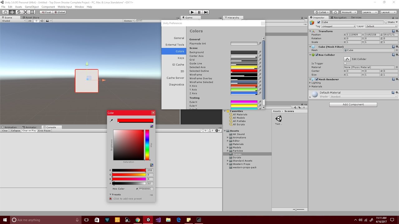 Unity 5 Change The Color of a selected GameObject in Your Scene  View ( Not In Game )
