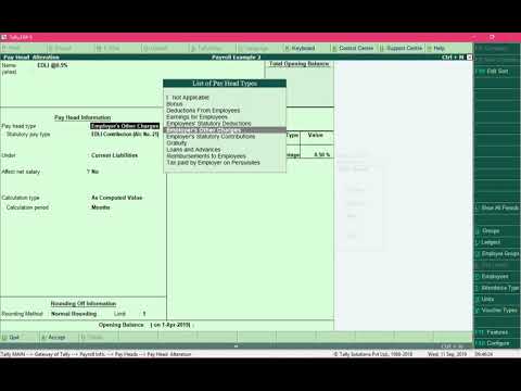 10.7 PF Admin Charge & EDLI Pay head //Working with Payroll In Tally
