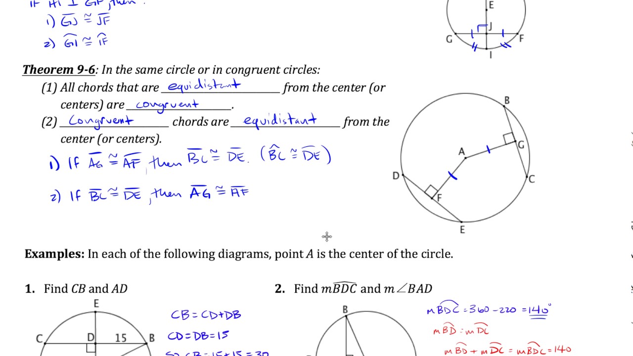 9-4 Notes - Arcs and Chords