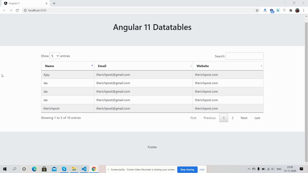 Angular 11 Datatable Working Demo