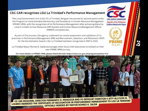 CSC CAR recognizes LGU La Trinidad’s Performance Management