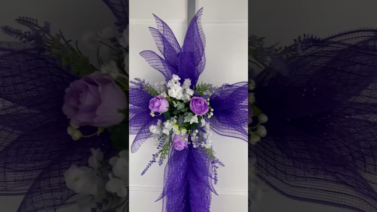 Purple Easter Cross with Lavender Roses Wreath #easterdecor #easter #cross