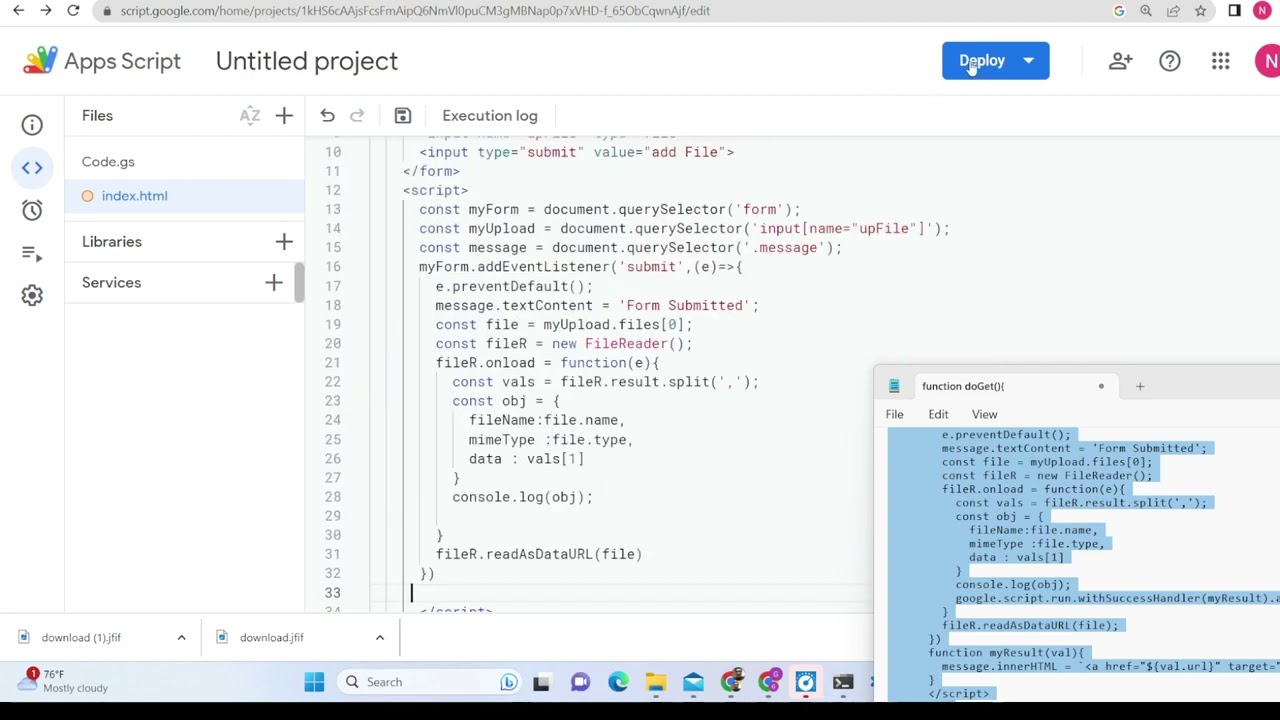Google Apps Script to Upload File to Google Drive Folder in Browser Using HTML & Javascript Web App
