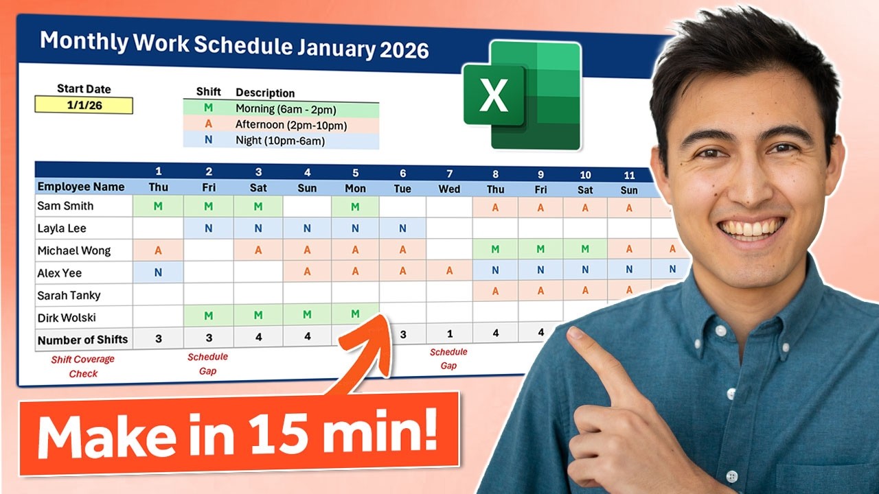 Create an Employee Work Schedule Tracker in Excel