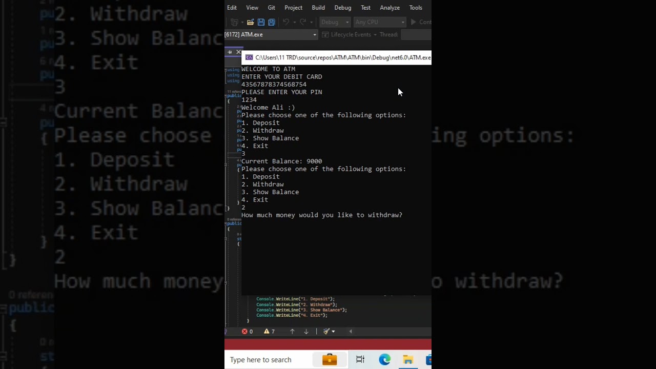 ATM console App In C#|Visual Studio 2022|