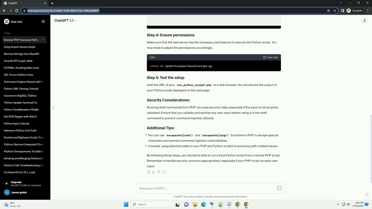 Running local python script from remote PHP script