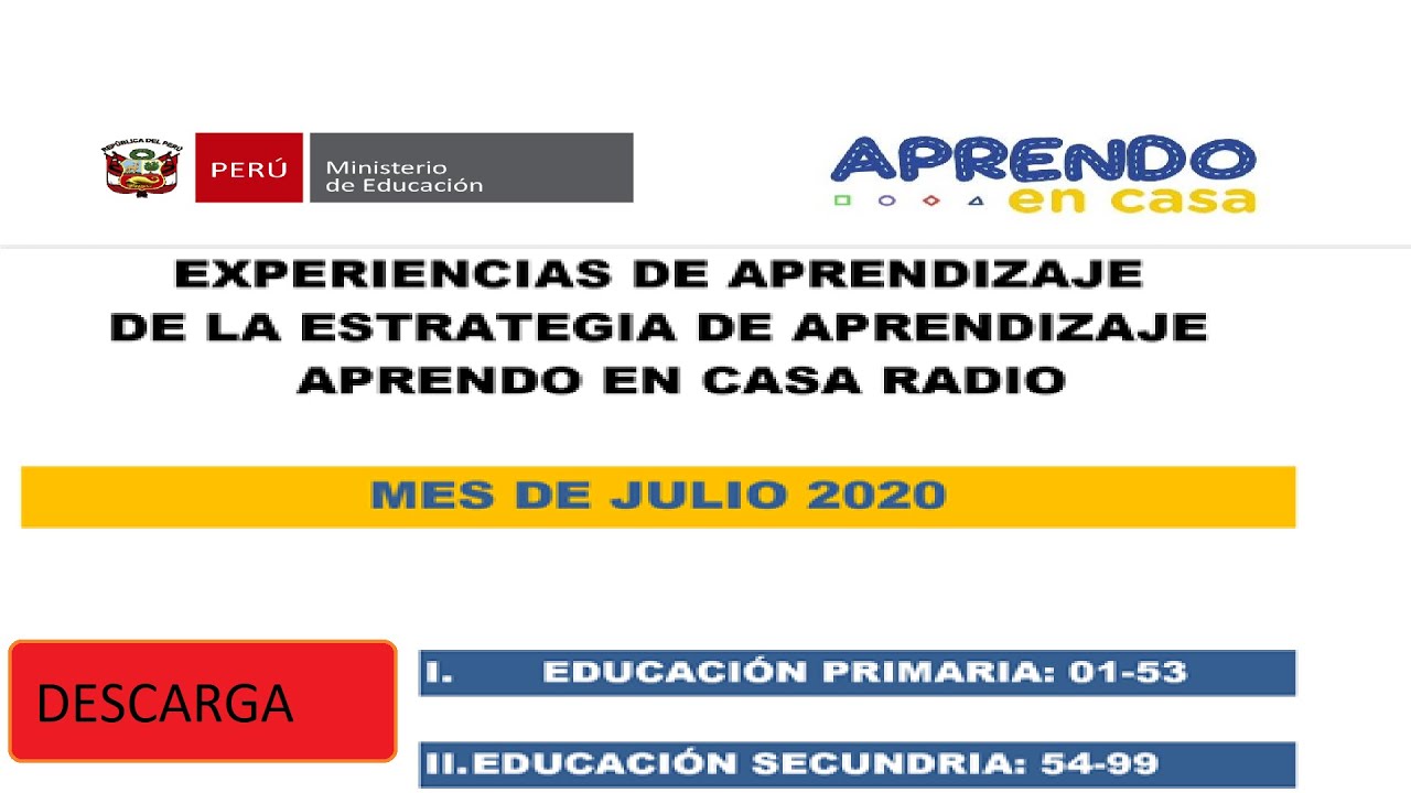 EXPERIENCIAS DE APRENDIZAJE APRENDO EN CASA - RADIO