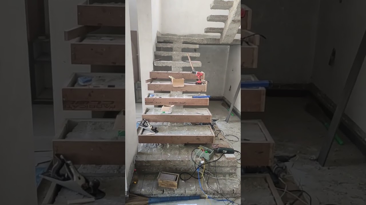 concrete stairs transfer to wooden stairs 🤯 #woodworking #stairs #woodenstairs #interiordesign