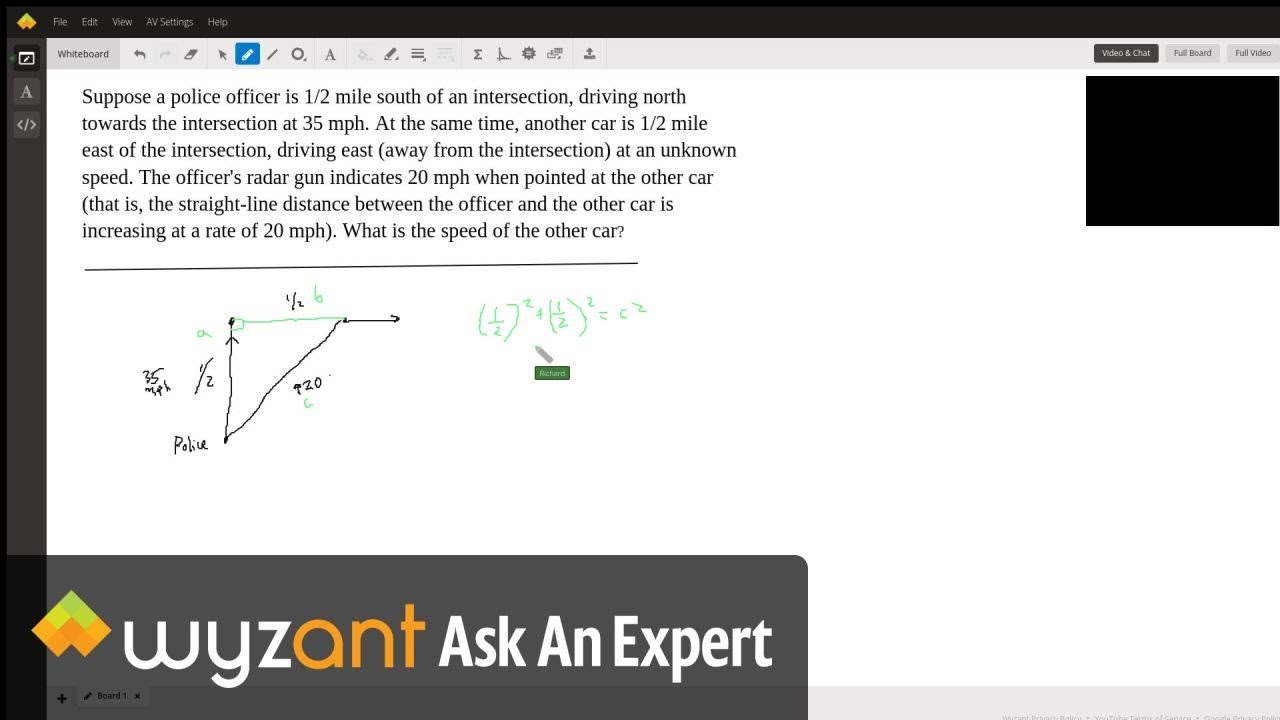 Solving a related rate problem using a right triangle and implicit differentiation