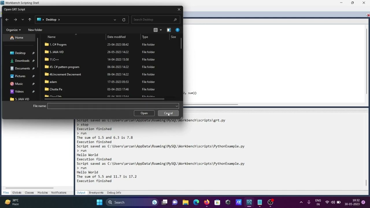How to run python script in MySQL workbench