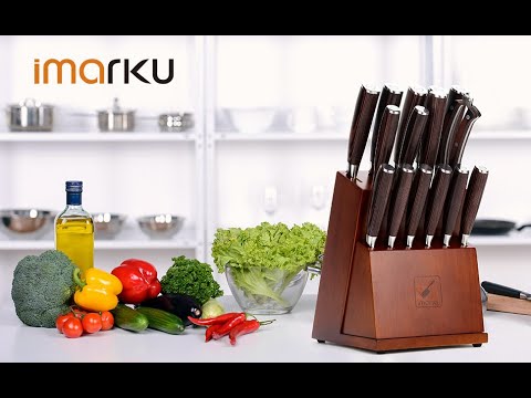 Japanese Knife Set, imarku 16-piece Kitchen Knife Sets with Block Wooden
