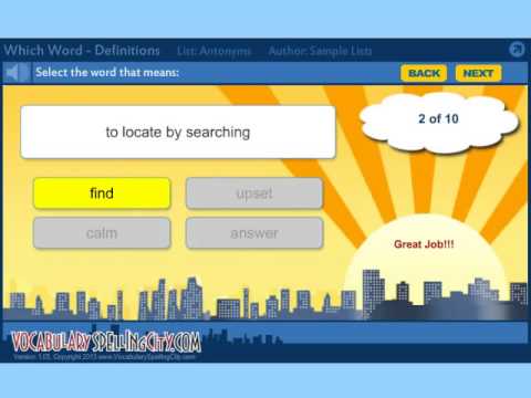 WhichWord? Definitions - VocabularySpellingCity Games