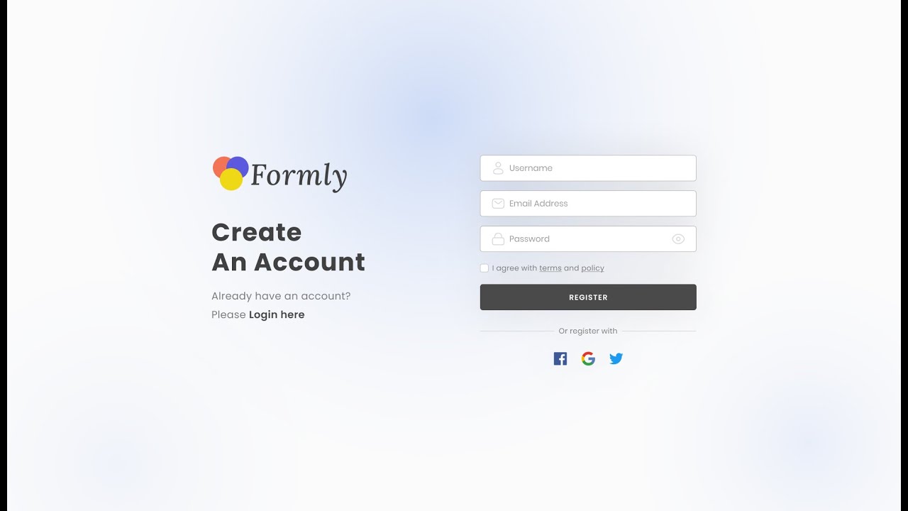 Create Login and Registration Form using HTML, CSS & JS