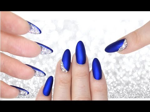 LUXE BLUE VELVET & DIAMOND PEEKABOO NAILS - DOUBLE SIDED MANI CRYSTAL NAILART