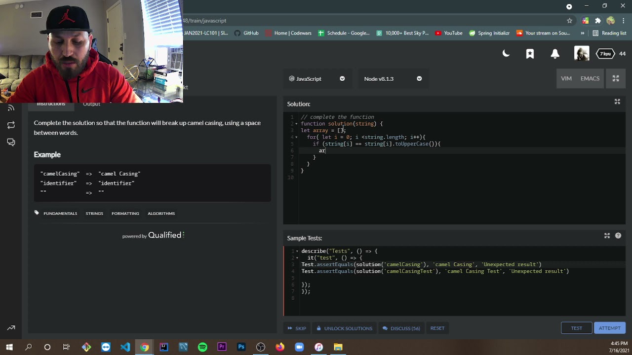 CodeWars Solving camelCase problem JavaScript