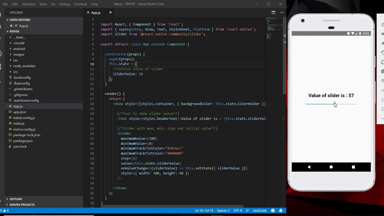 React Native Slider/Seekbar Example