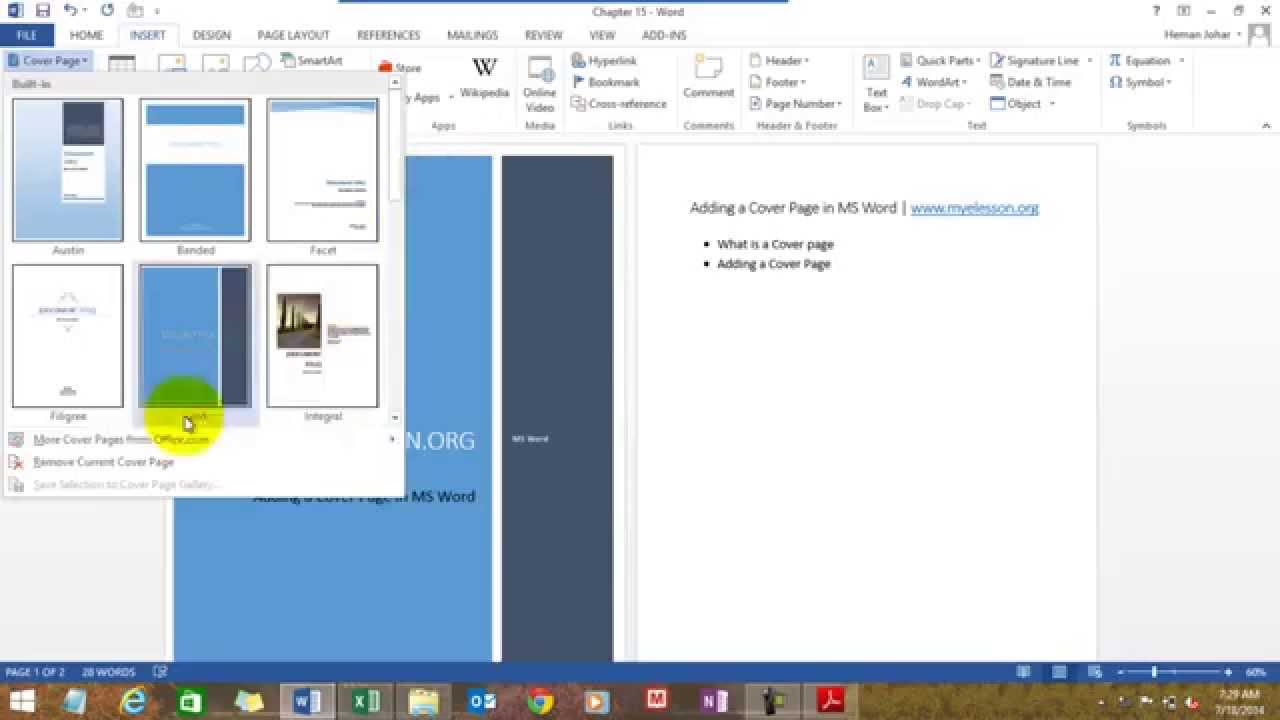 Learn Ms Word Add A Cover Page Chapter 15 Hindi Learn Excel Course Ms Word Course And Ms Excel