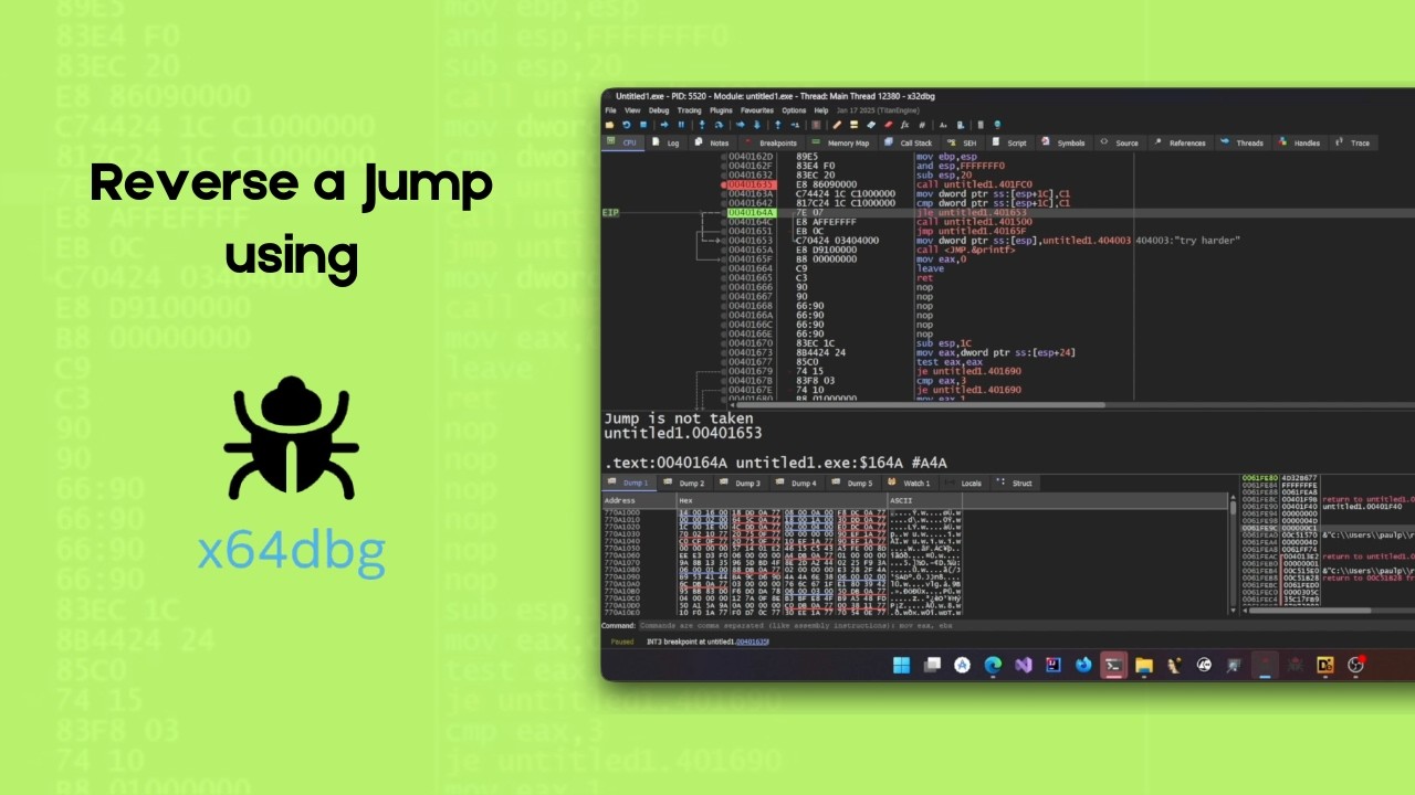 x64dbg Reversing a Jump Tutorial | Breakpoints, Zero Flag, Binary Patching & Cracking Basics