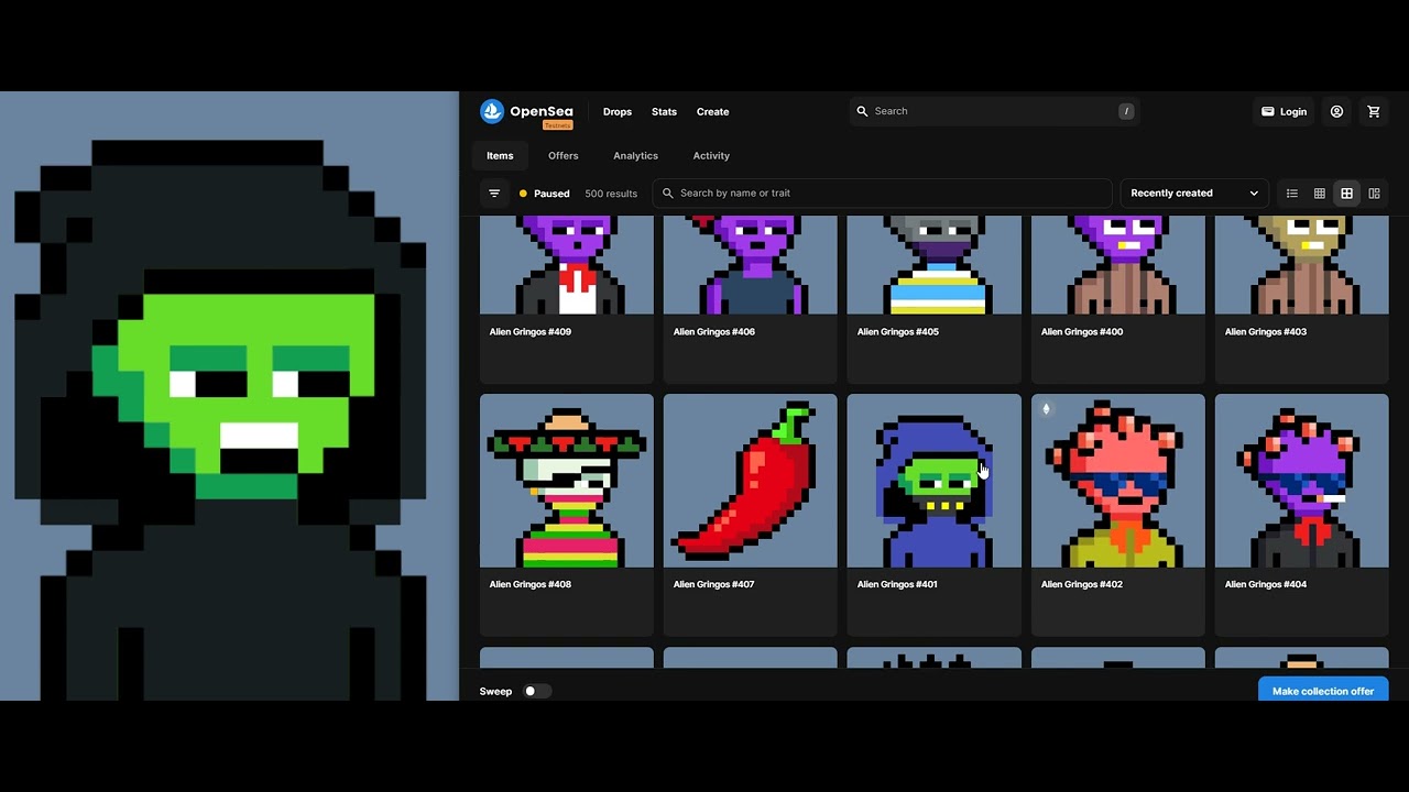 Alien Gringos Test Net ETH NFT collection sneak peek!
