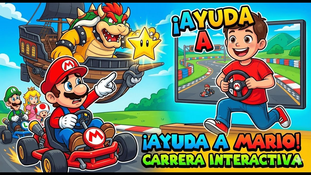 ¡BOWSER SE ROBA EL MOTOR ESTRELLA! 🏎️✨ Cuento Interactivo de Mario Kart Niños (Aventura Completa)