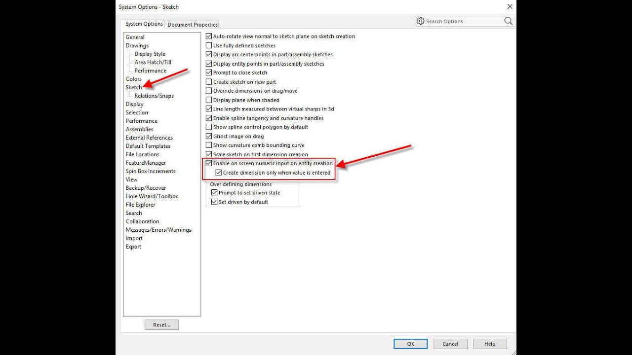 Solidworks Sketching with on Screen Numeric Input