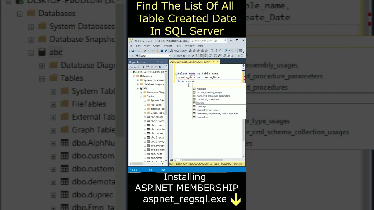 List of all table created date create date SQL Server