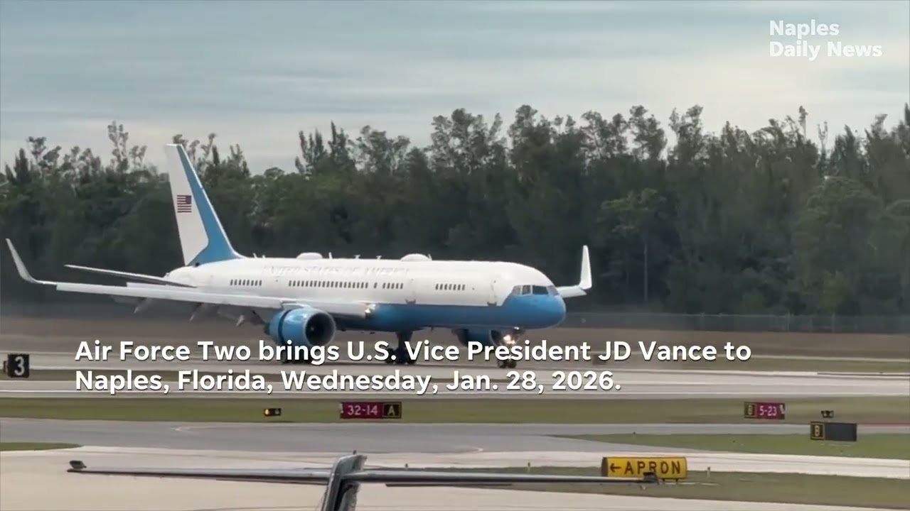 U.S. VP JD Vance's plane, Air Force Two, lands at Naples Airport in Florida