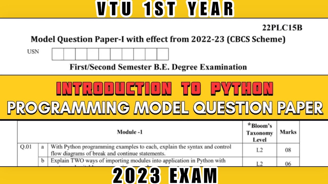 MODEL QUESTION PAPER OF INTRODUCTION TO PYTHON PROGRAMMING 1ST YEAR VTU EXAM #python #vtu