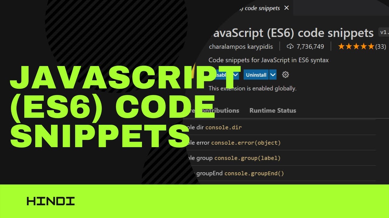 Enable JavaScript (ES6) Code Snippets in Visual Studio Code (Hindi)