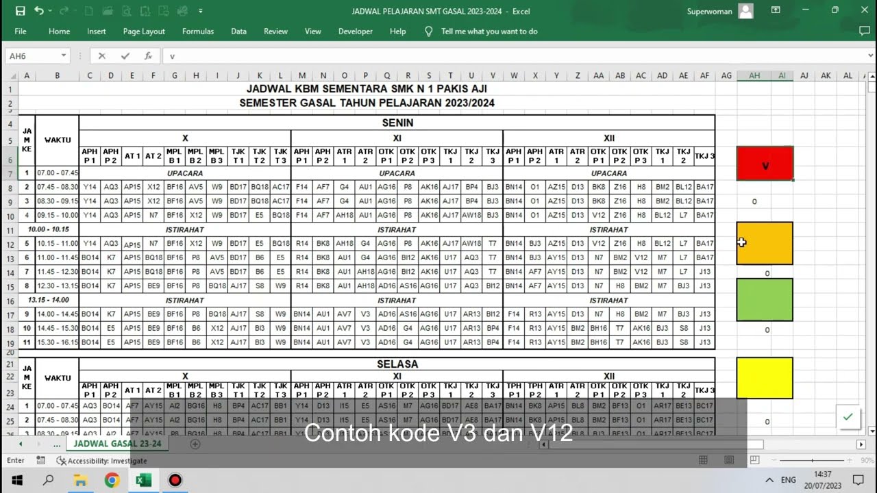 Jadwal Pelajaran Semester Gasal Tahun Pelajaran 2023 2024 | SMK Negeri 1 Pakis Aji | Part 1