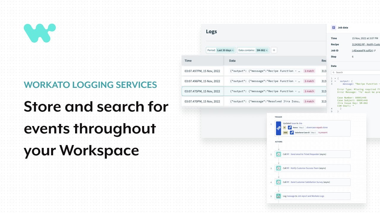 Workato Logging Service: Store and search for events throughout your Workspace
