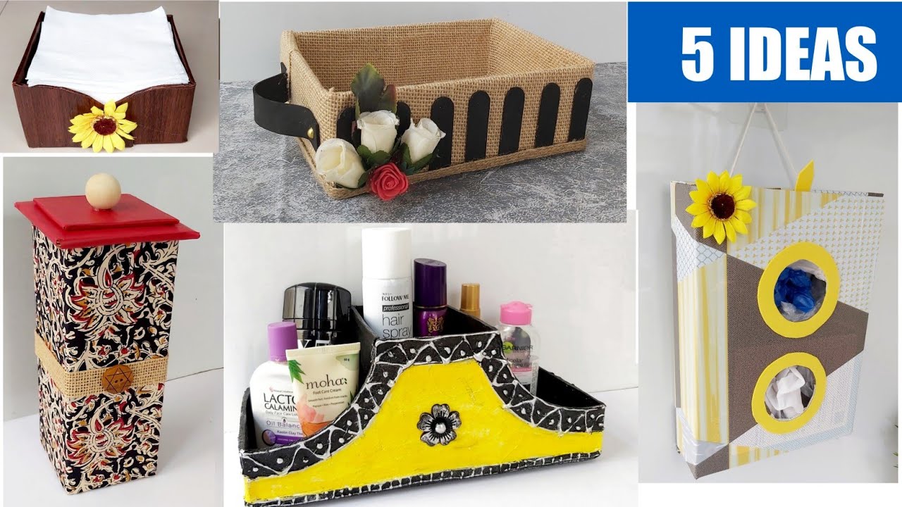 5 Smart ways to repurpose waste Cardboard Boxes/5 Cardboard box Reuse ideas /5 diy organizer ideas