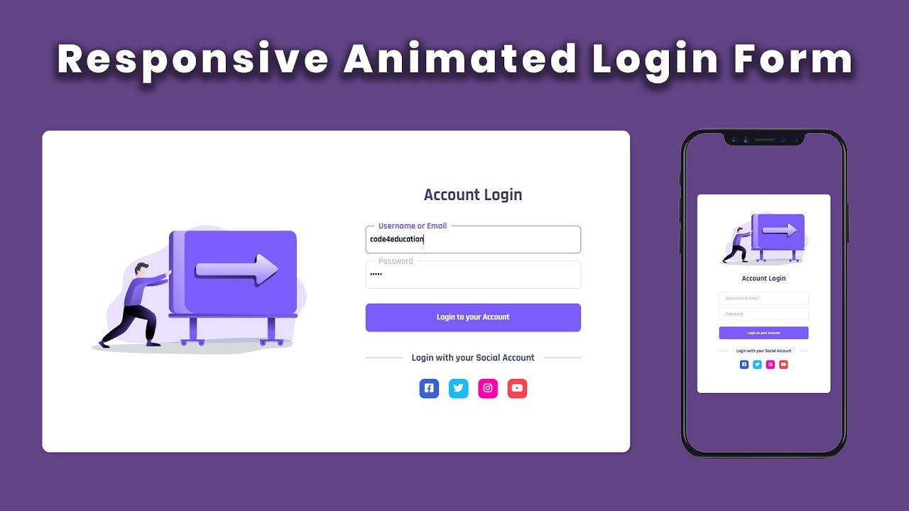 Responsive Animated Login Form Using HTML & CSS & JavaScript 2021 | Login Form CSS | Code4Education