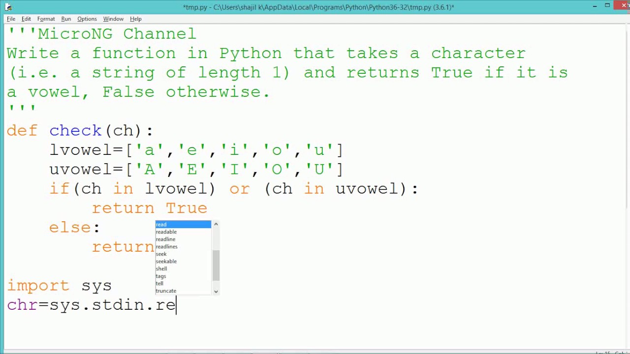 Python Program - Vowel check