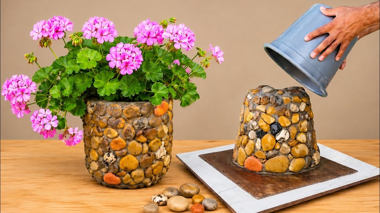 DIY River Stone Flower Pot  Amazing Garden Decor Idea