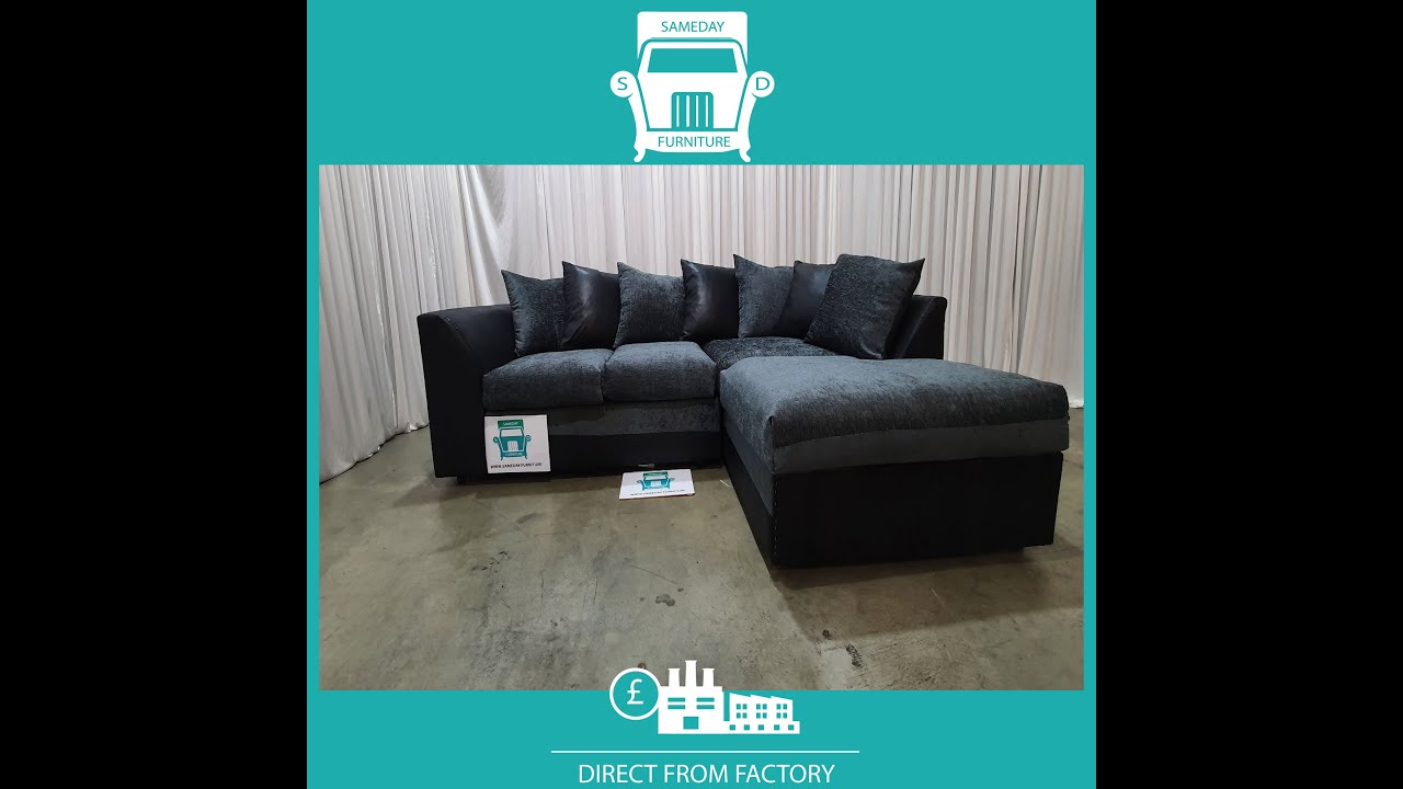 Dylan corner sofa black grey faux leather chenille fabric same day furniture the sofa factory
