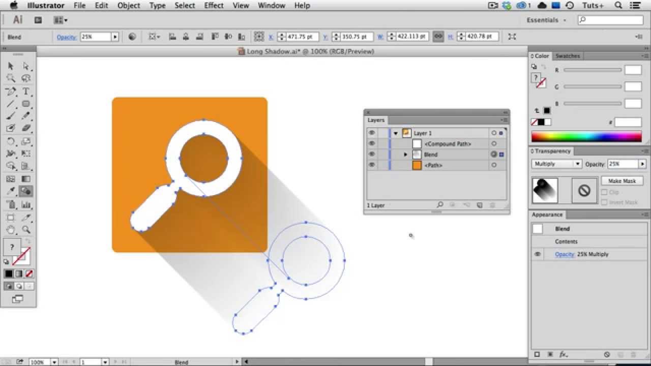Quick Tip: Create a Long Shadow Using a Blend in Illustrator - Part 1