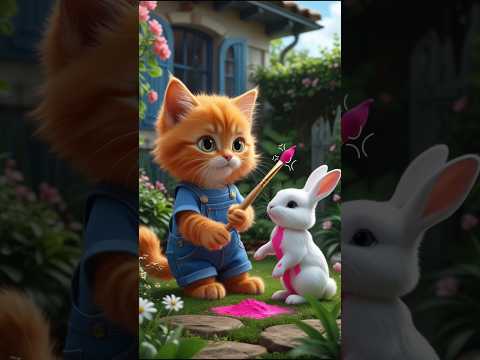 Kitten found pink rabbit #cat #kitten #cartoon #kitty